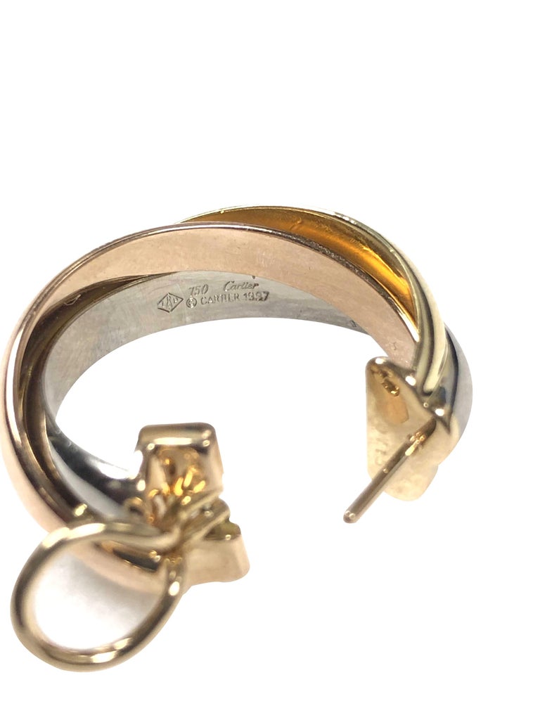 Cartier Trinity Tri Color Gold Hoop Earrings at 1stDibs