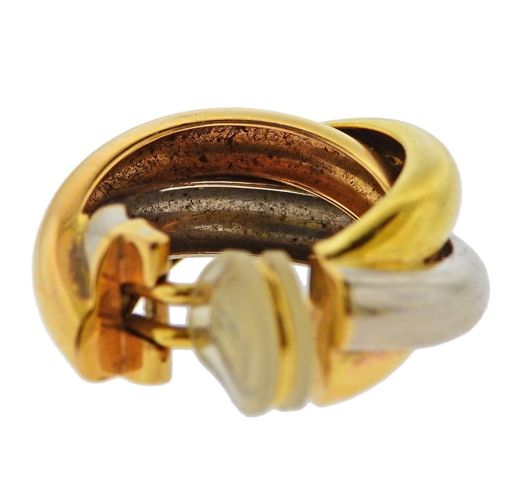 Cartier Trinity Tri Color Gold Hoop Earrings at 1stDibs