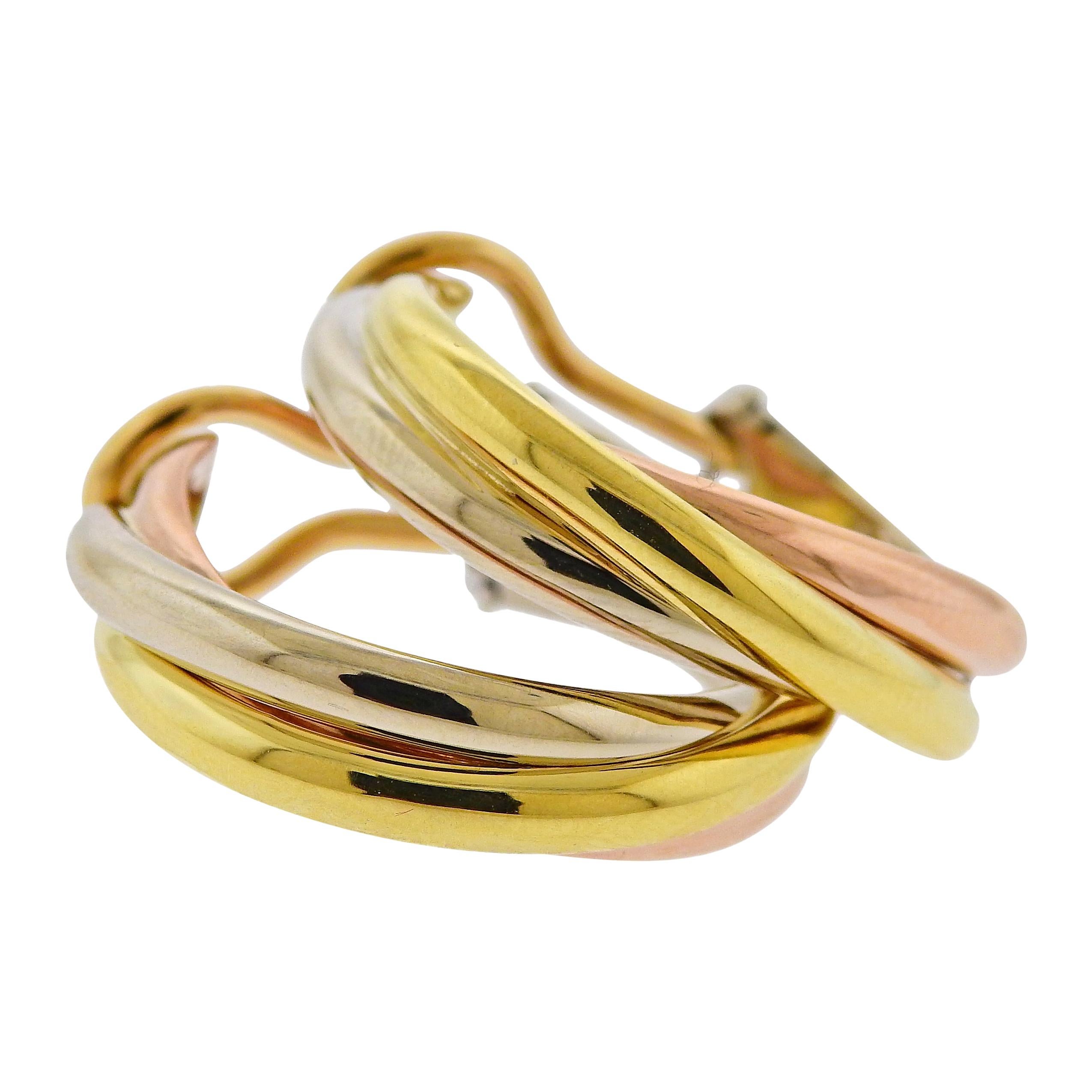 Cartier Trinity Diamond Tri-Color Gold Hoop Earrings at 1stdibs