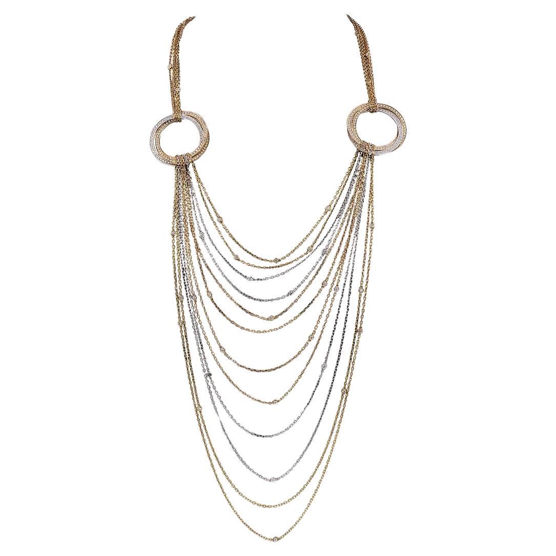 CARTIER Diamond Trinity Large Model Tri-Color Gold Necklace at 1stDibs