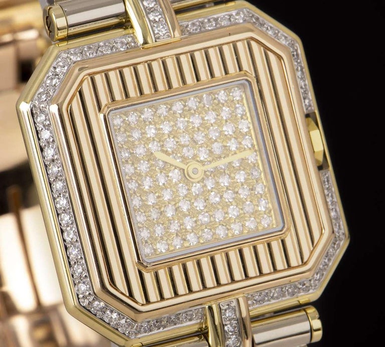Cartier Trinity Tri-Gold Champagne Pave Diamond Dial Watch at 1stDibs