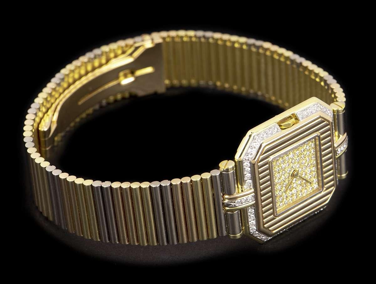 Cartier Trinity Tri-Gold Champagne Pave Diamond Dial Watch at 1stDibs ...