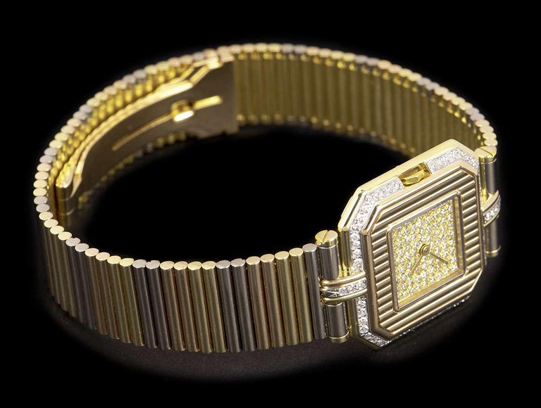 Cartier Trinity Tri-Gold Champagne Pave Diamond Dial Watch at 1stDibs