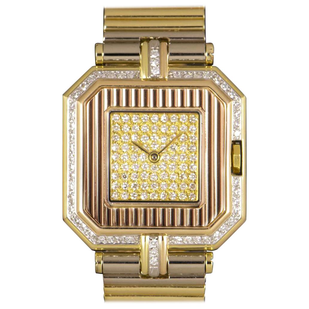 Cartier Trinity Tri-Gold Champagne Pave Diamond Dial Watch at 1stDibs ...