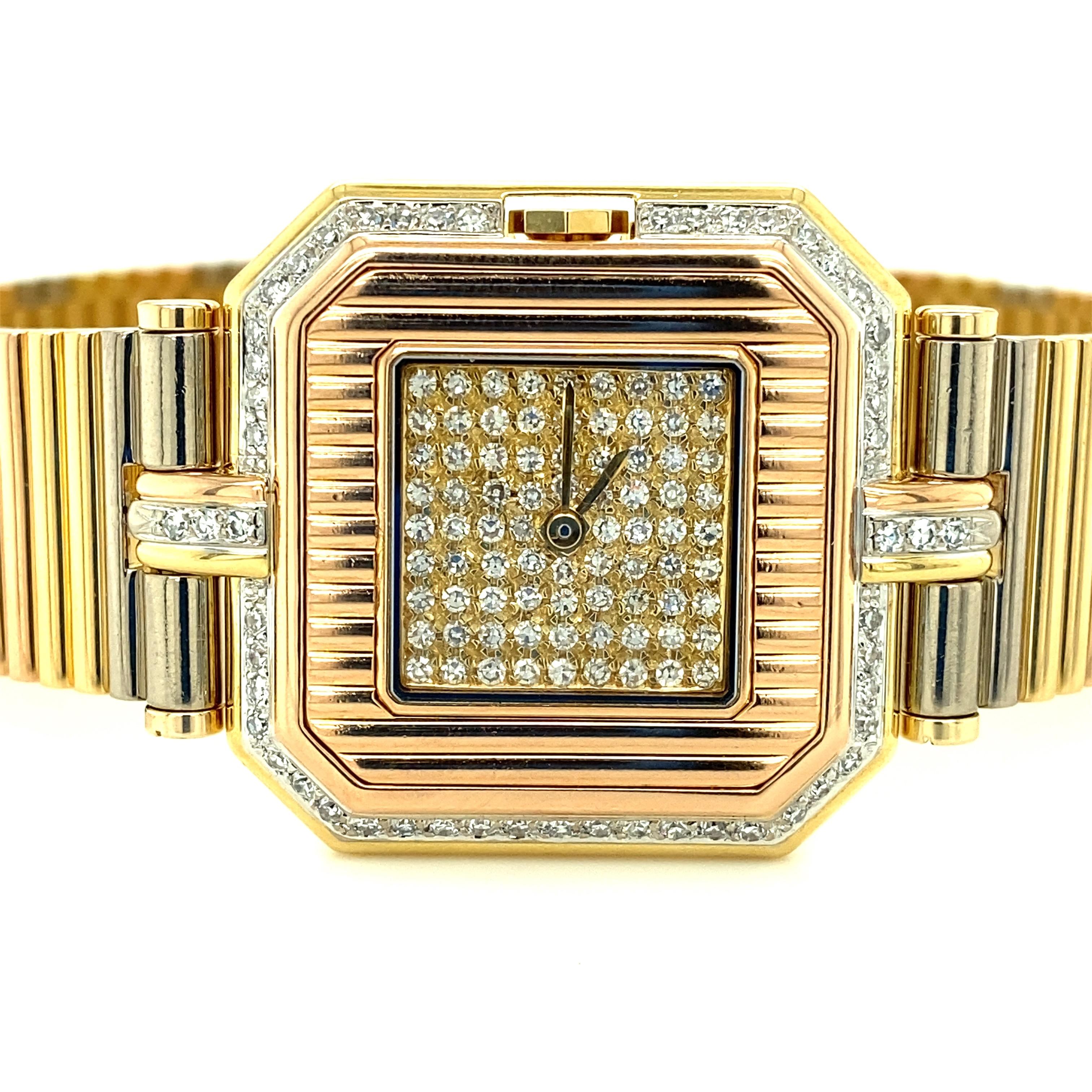 Cartier Trinity Tri-Gold Champagne Pave Diamond Dial Watch in 18 Karat ...