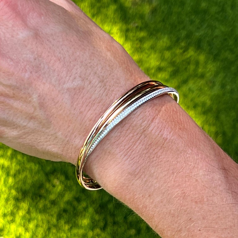 Cartier Trinity Tricolor 18 Karat Gold Diamond Bangle Bracelet Box ...