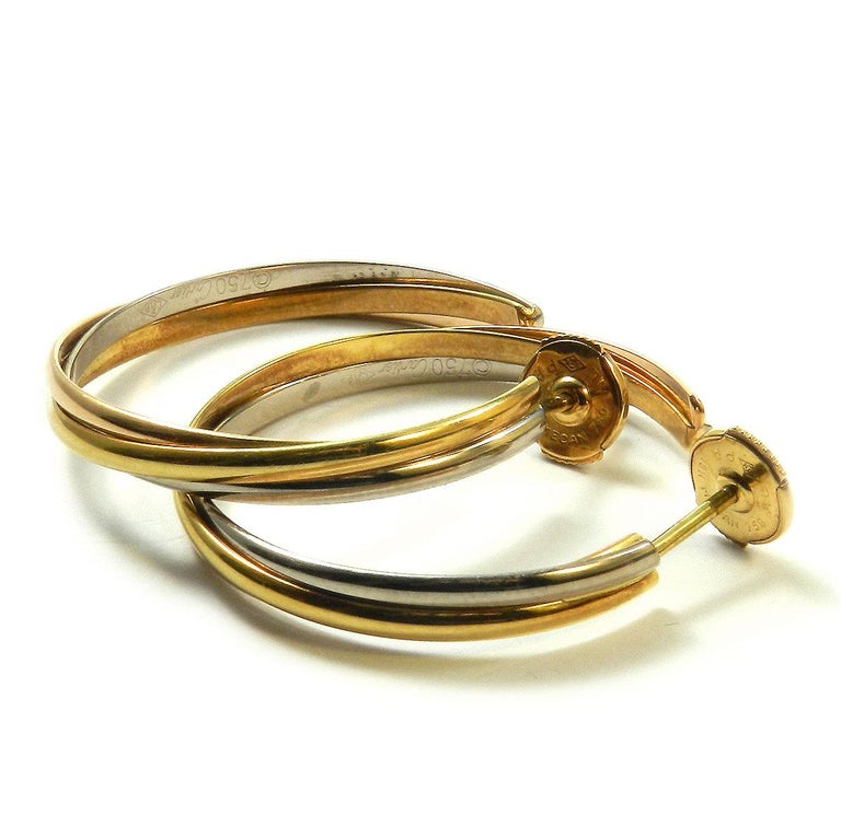 Cartier Trinity Tricolor Gold Hoop Earrings at 1stDibs