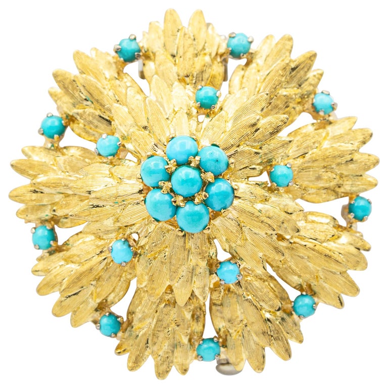 Cartier Italy Vintage Turquoise and 18K Yellow Gold Clip-Brooch at 1stDibs