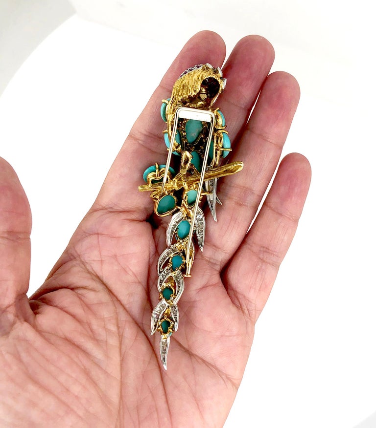 Cartier Turquoise, Diamond, Emerald Bird Brooch For Sale at 1stDibs