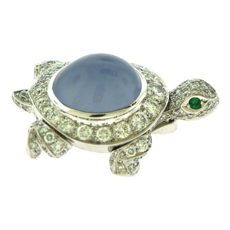 Cartier Turtle Chalcedony Diamond Emerald White 18 Karat Gold Estate ...