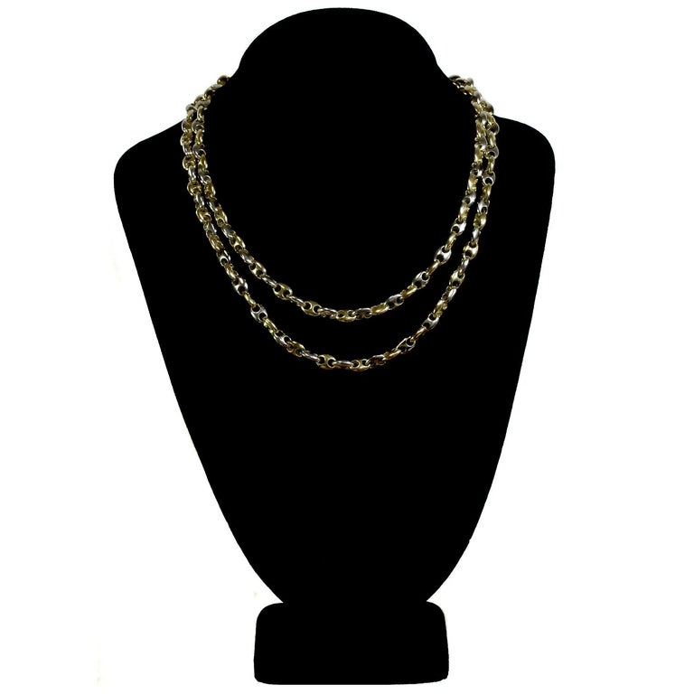 Cartier Two-Tone Gold Mariner Link Long Chain Unisex Necklace For Sale ...