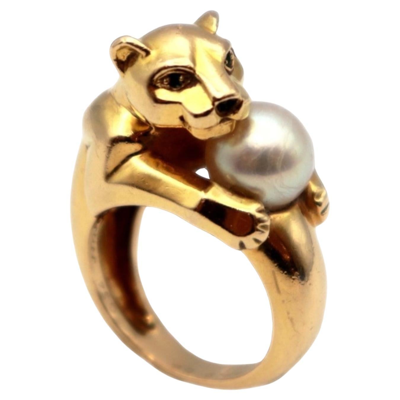 Cartier 18K Yellow Gold Panther With The Chain in Mouth Ring For Sale ...