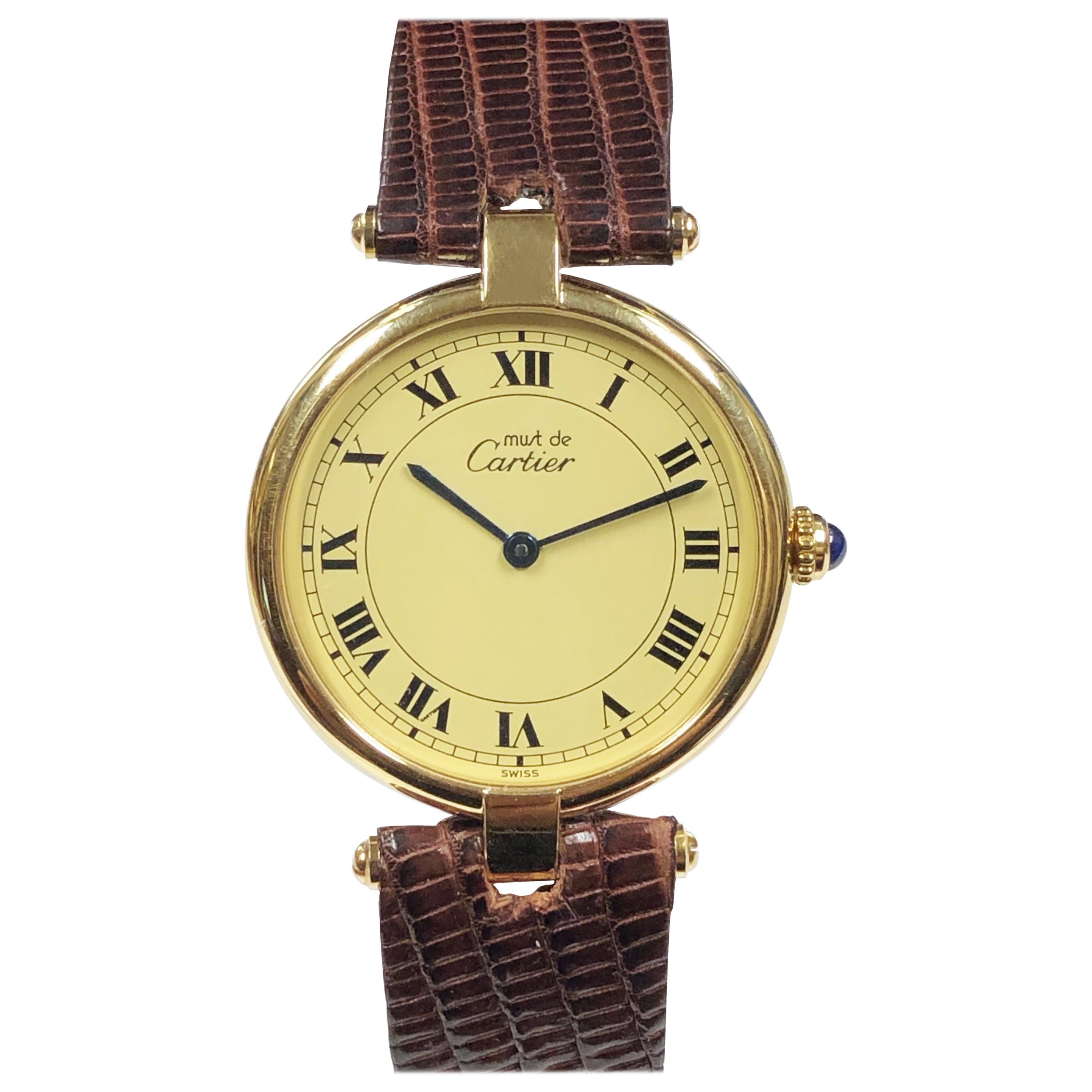 Cartier Lady's Tricolor Gold Vendome Quartz Wristwatch at 1stDibs