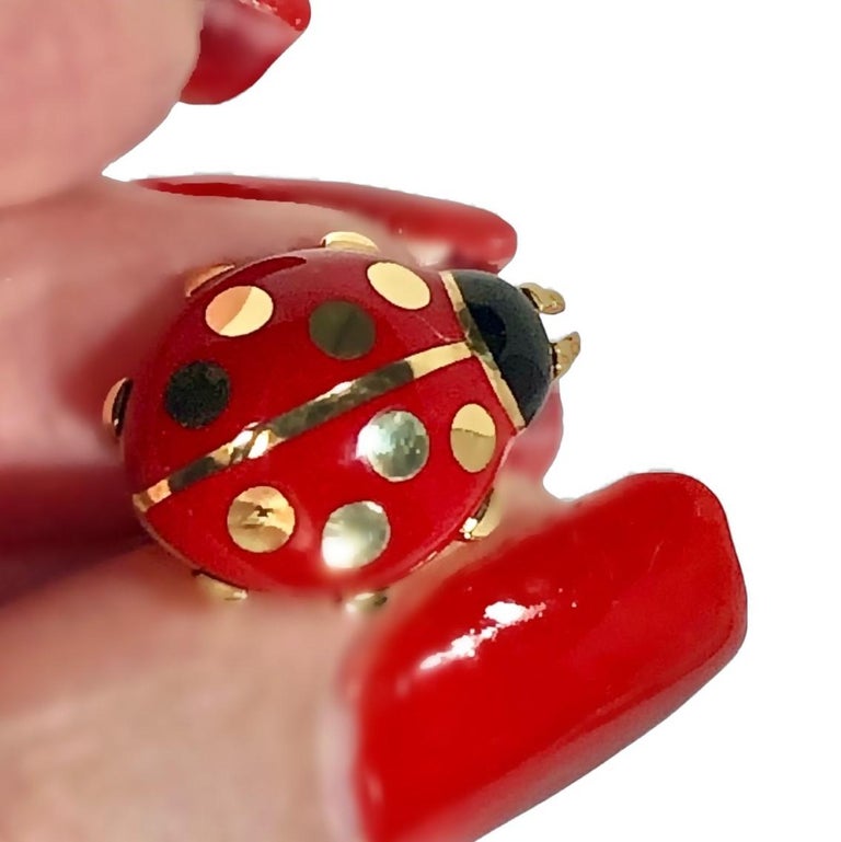 Cartier Vintage 18K Gold and Enamel Lady Bug Lapel Pin at 1stDibs