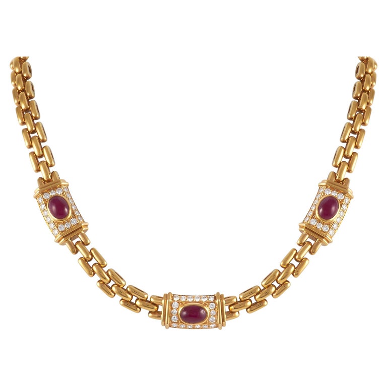 Cartier Vintage 18K Yellow Gold 2.35 Ct Diamond and Ruby Necklace For ...