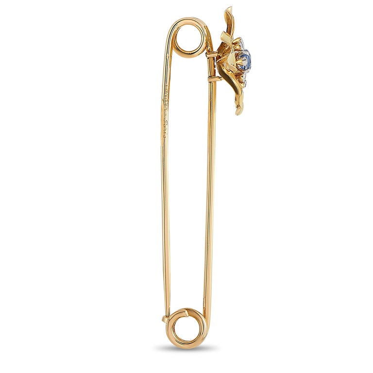 Cartier Vintage 18 Karat Yellow Gold Diamond and Sapphire Flower Safety ...