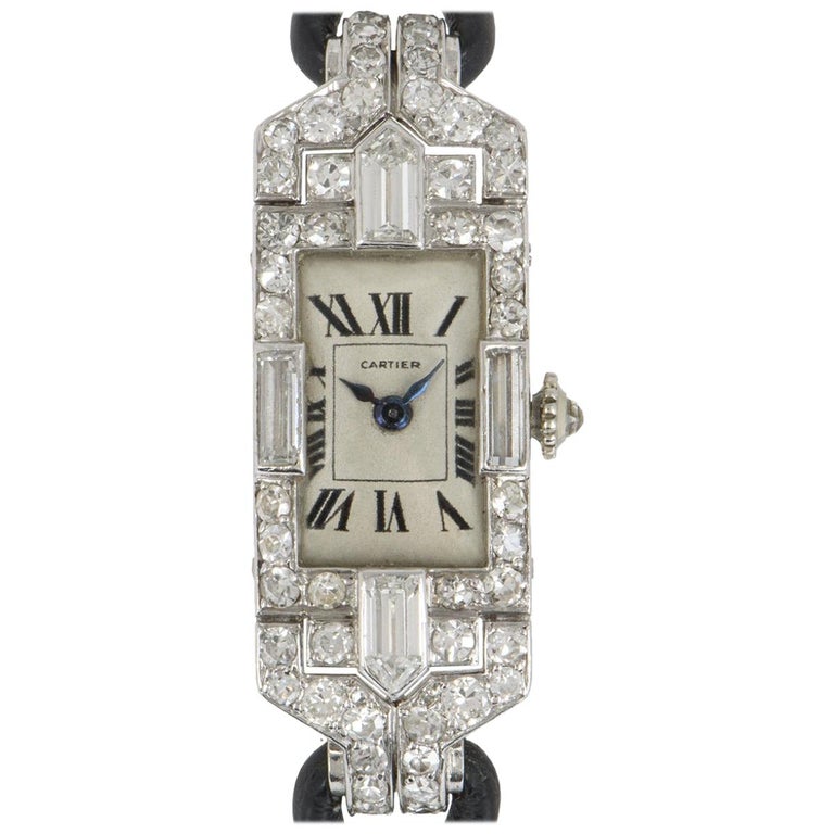 Cartier Vintage Art Deco Cocktail Dress Watch Platinum and Diamond Set ...