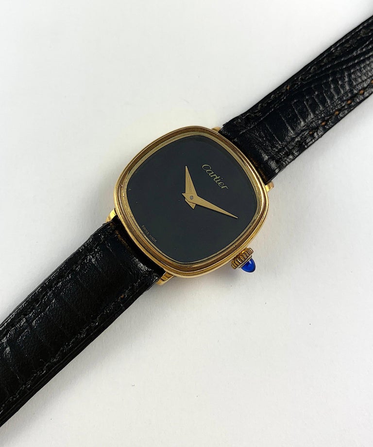 Cartier Vintage Black Onyx Dial Manual Wind Watch For Sale at 1stDibs