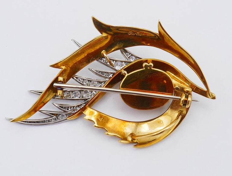 Cartier Vintage Brooch 18k Gold Gems Enamel Pin Clip Estate Jewelry For ...