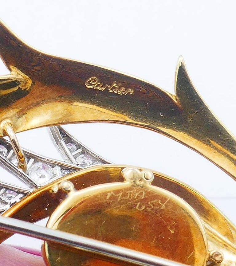 Cartier Vintage Brooch 18k Gold Gems Enamel Pin Clip Estate Jewelry For ...