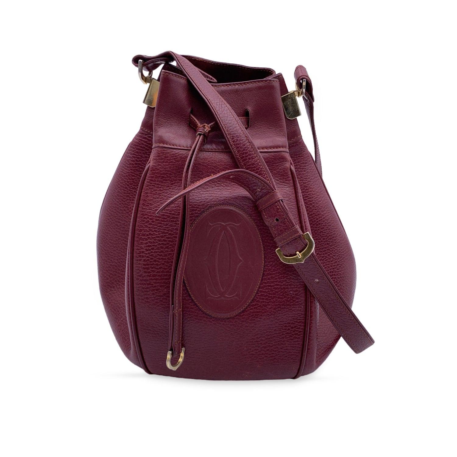 Cartier Vintage Burgundy Leather Drawstring Bucket Shoulder Bag For ...