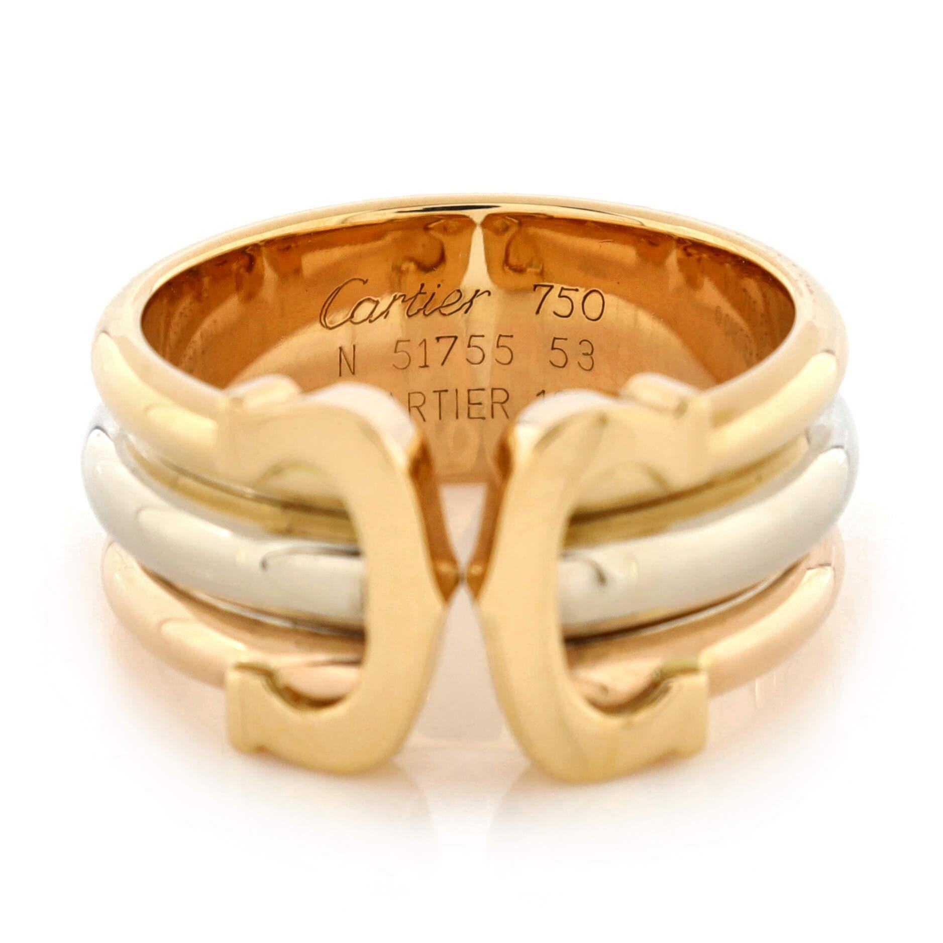 Cartier Vintage C de Cartier Ring 18K Tricolor Gold 9mm For Sale at 1stDibs