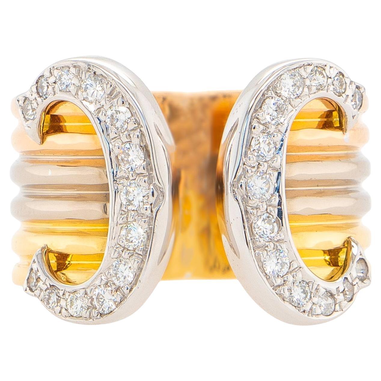 Cartier Vintage Double C Ring Diamonds Original Box For Sale at 1stDibs