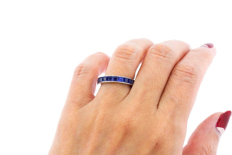 Cartier Vintage Square Cut Blue Sapphire Platinum Wedding Band at 1stDibs