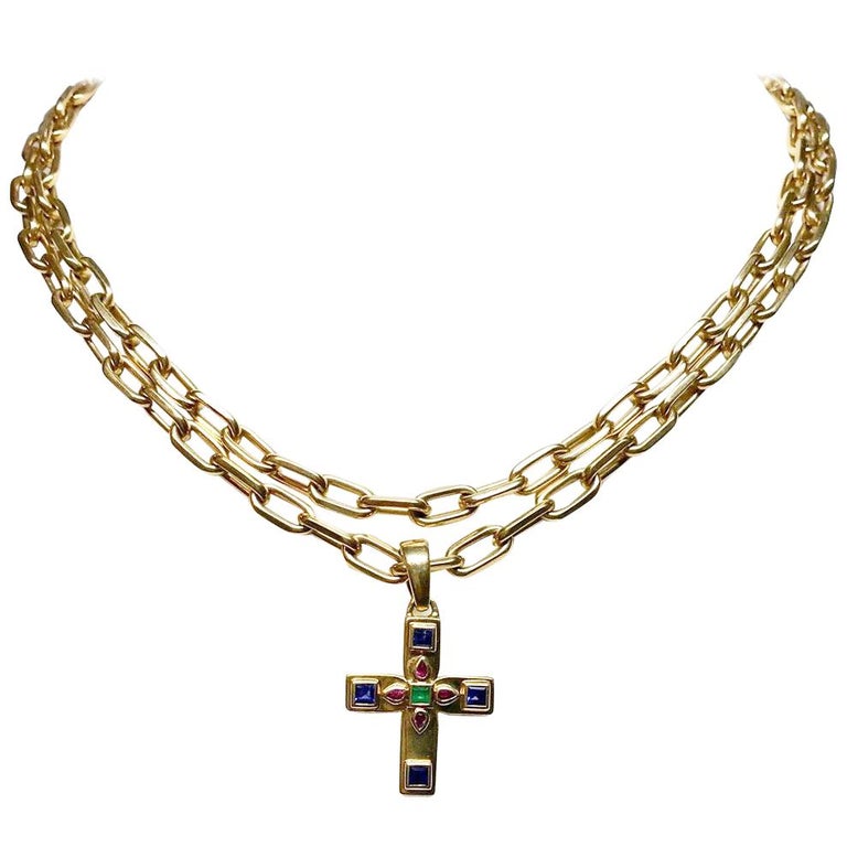 Cartier Vizantija Gemstone Set Pendant and Cartier 18 Karat Yellow Gold ...