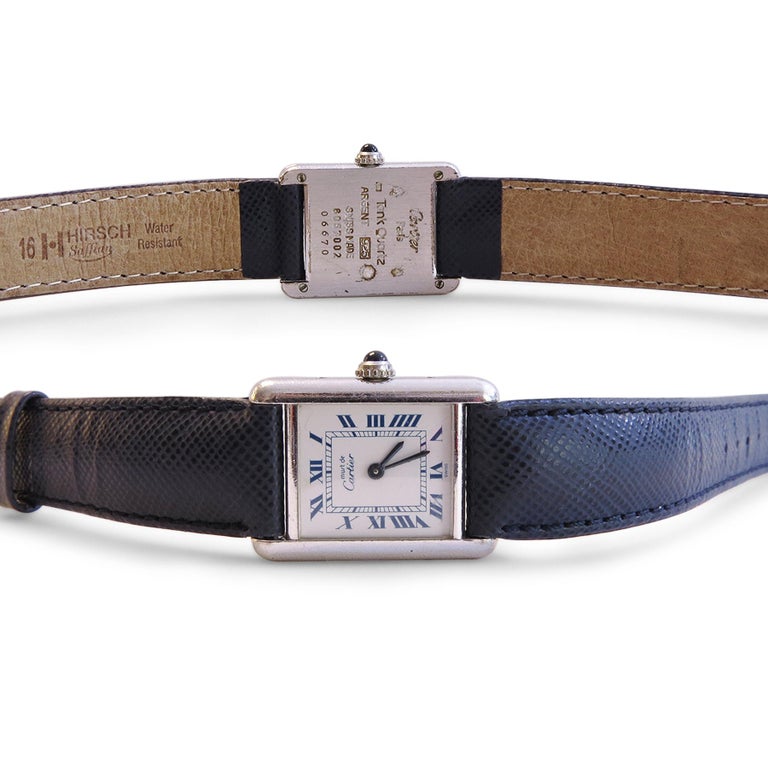 Cartier Watch Tank with Sapphire Crown For Sale at 1stDibs