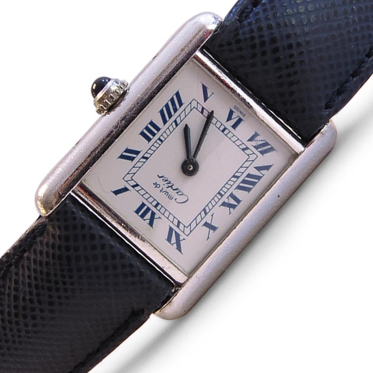 Cartier Watch Tank with Sapphire Crown For Sale at 1stDibs