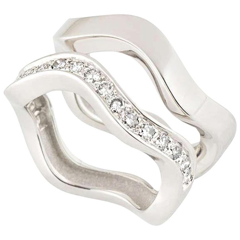 Cartier White Gold and Diamond Double Stacker Rings For Sale at 1stDibs
