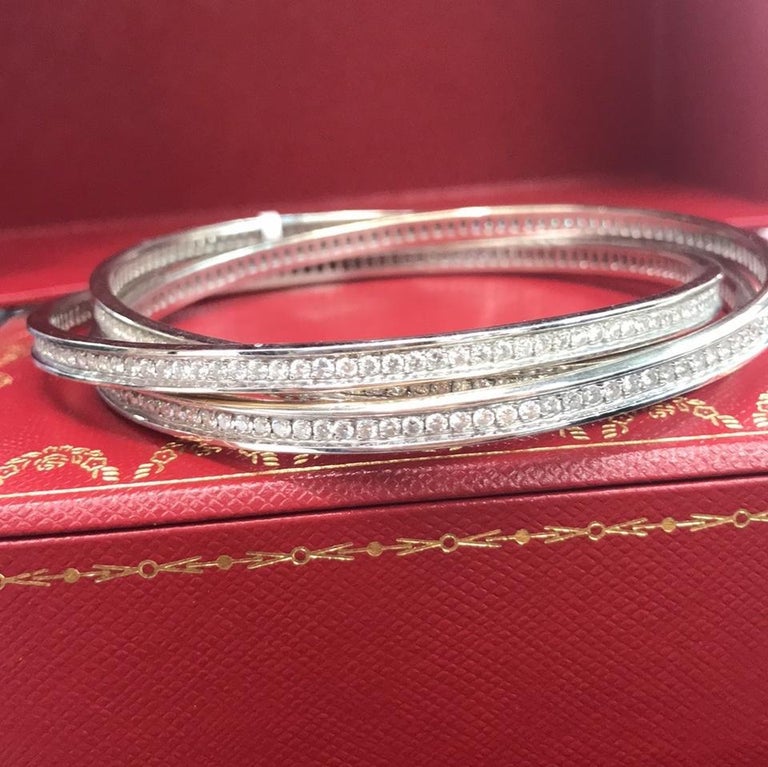 Cartier White Gold Diamond Trinity Full Circle Bangle Bracelet 6.45 ...