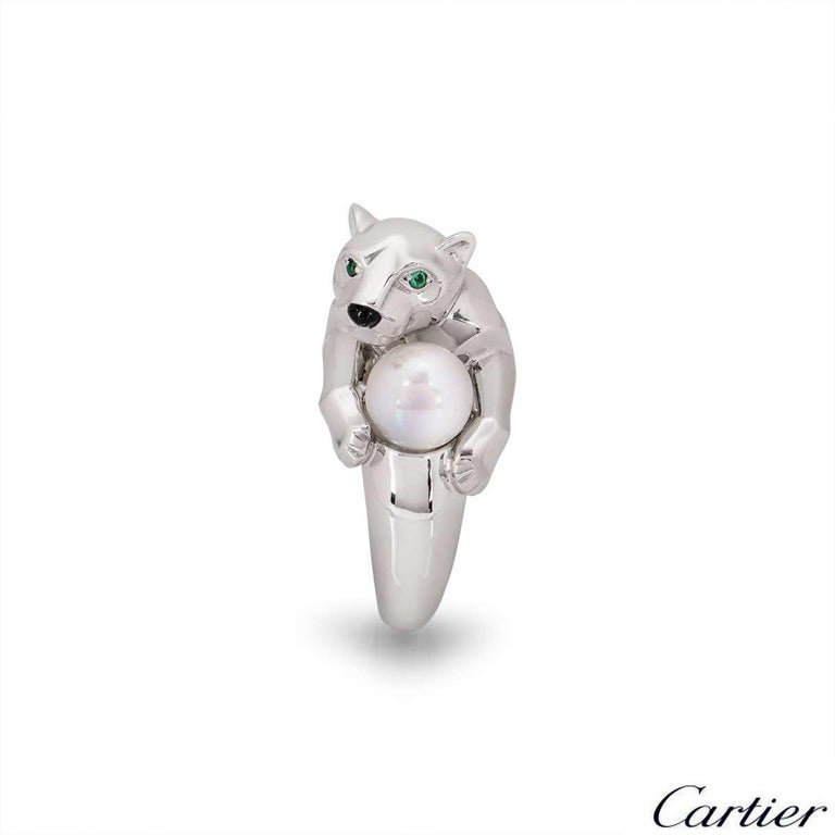 Cartier White Gold Pearl Panthere Ring at 1stDibs