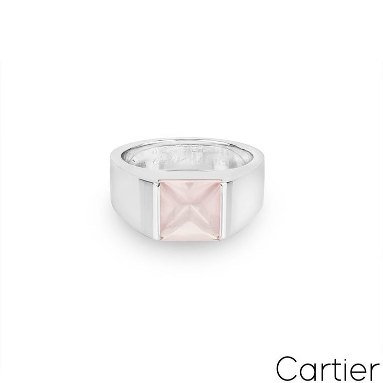 Cartier White Gold Rose Quartz Tank Ring For Sale at 1stDibs
