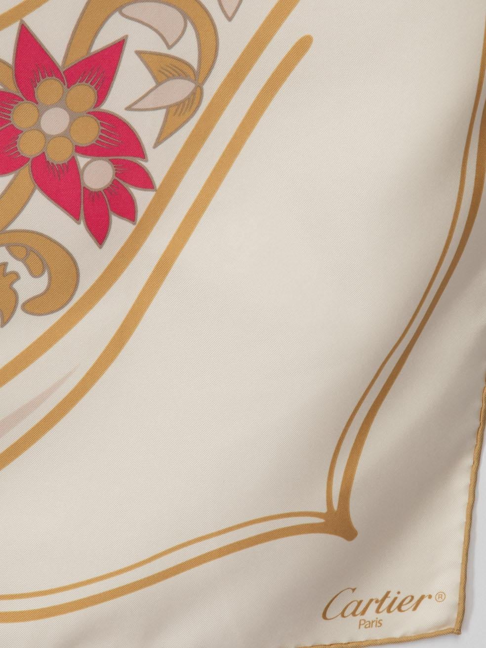 Cartier White Silk Floral Print Scarf For Sale at 1stDibs