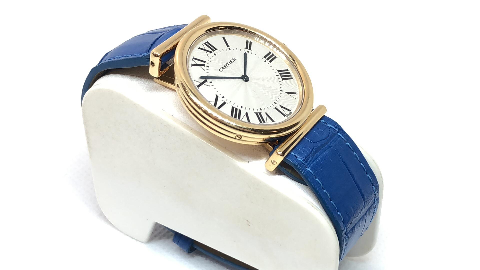 Cartier Women's Blue Bi-Plan 18 Karat Yellow Gold Vendome Mechanical ...