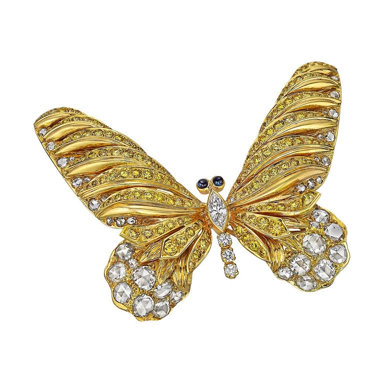 Cartier Yellow and White Diamond Large Butterfly Pin at 1stDibs