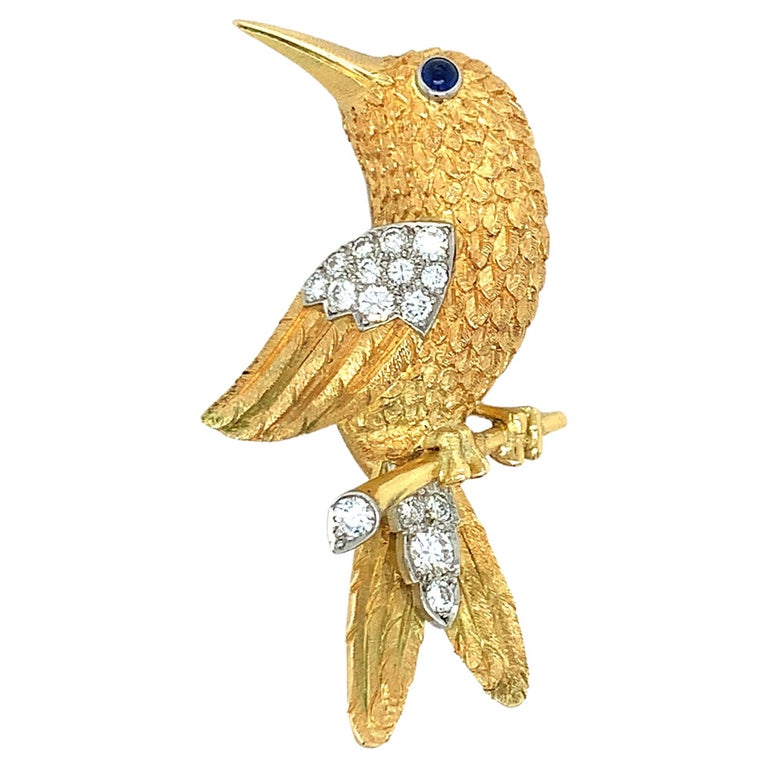 Cartier Yellow Gold Diamond Bird Brooch For Sale at 1stDibs