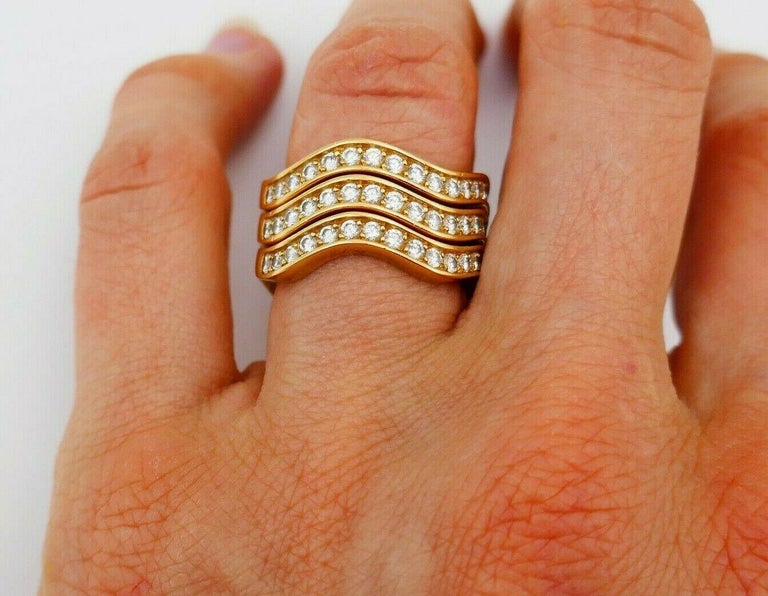 Cartier Yellow Gold Diamond Wave Stack Band Ring at 1stDibs