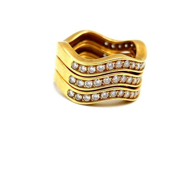 Cartier Yellow Gold Diamond Wave Stack Band Ring at 1stDibs