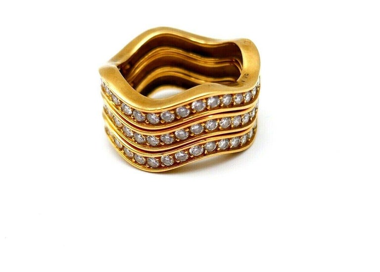 Cartier Yellow Gold Diamond Wave Stack Band Ring at 1stDibs
