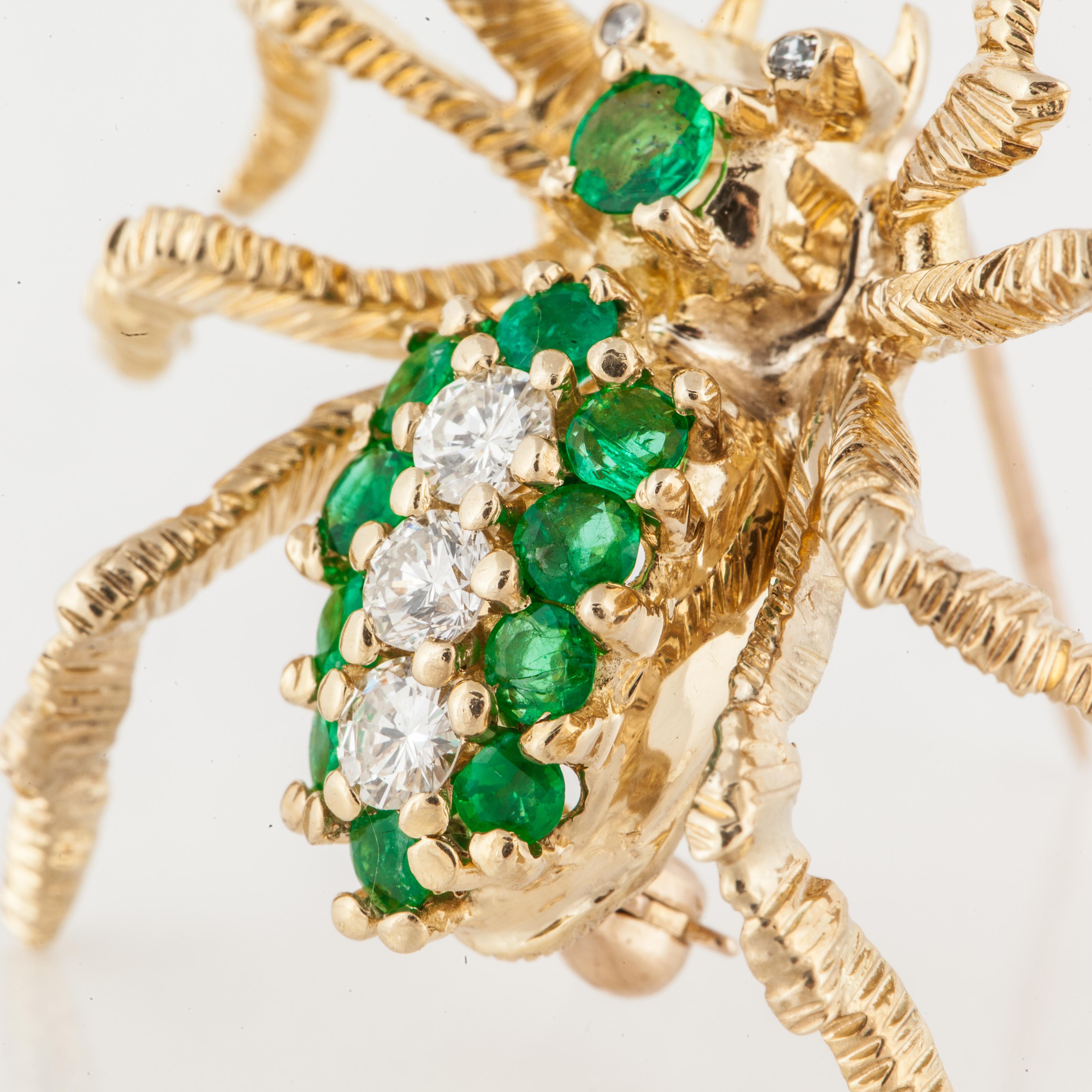 Cartier Emerald and Diamond Spider Pin in 18K Gold at 1stDibs