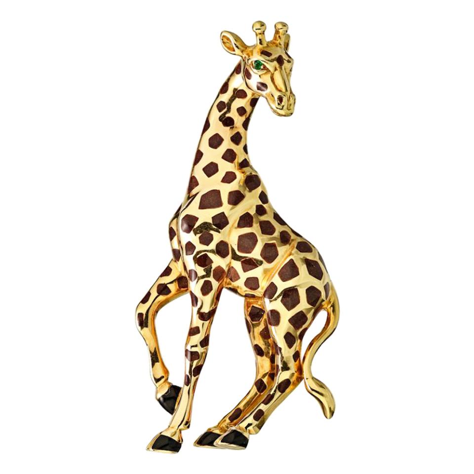 Cartier Yellow Gold Giraffe Pin Brooch with Emerald Eyes at 1stDibs ...