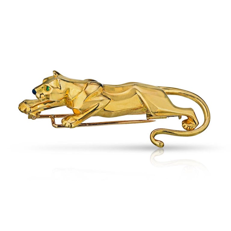 Cartier Yellow Gold Panther Pin Brooch with Emerald Eyes at 1stDibs ...