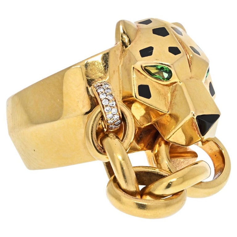 Cartier 18K Yellow Gold Panther With The Chain in Mouth Ring For Sale ...