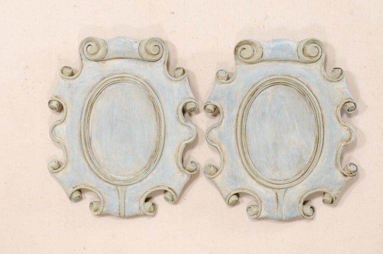 Cartouche Carved Wood Plaque with Scrolled Edges, Gray at 1stDibs