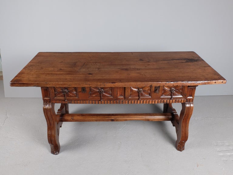 Carved 17th Century Two-Drawer Spanish Library Table at 1stDibs