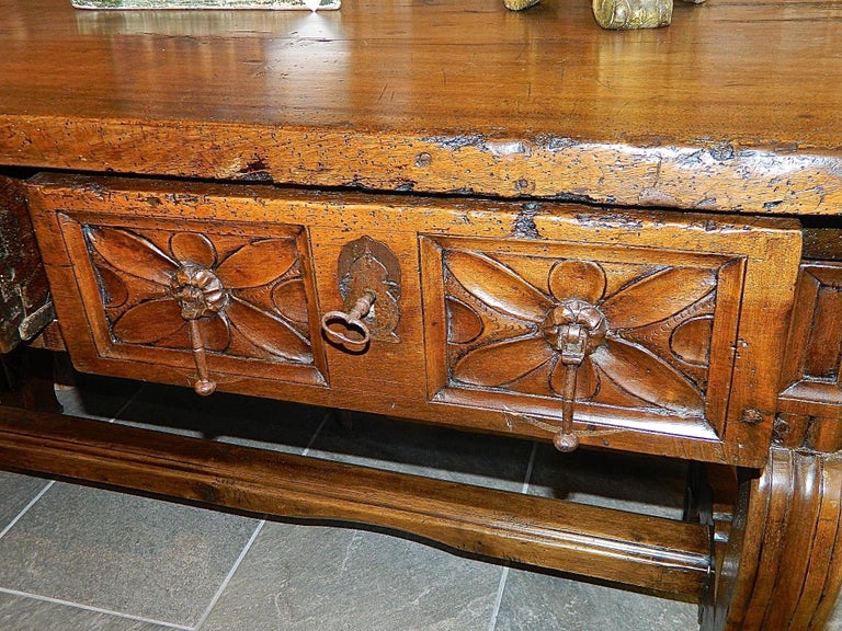 Carved 17th Century Two-Drawer Spanish Library Table at 1stDibs