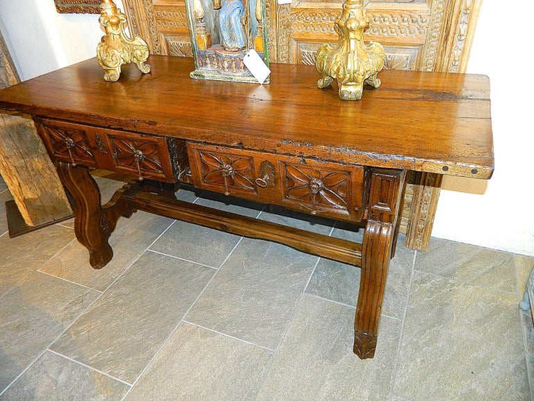 Carved 17th Century Two-Drawer Spanish Library Table at 1stDibs